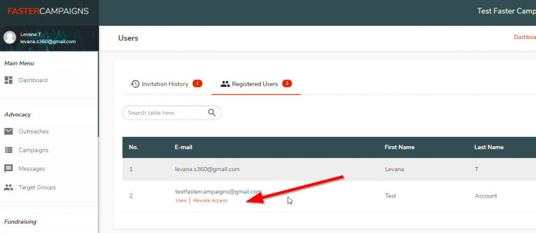 Revoking a User’s Access – FasterCampaigns
